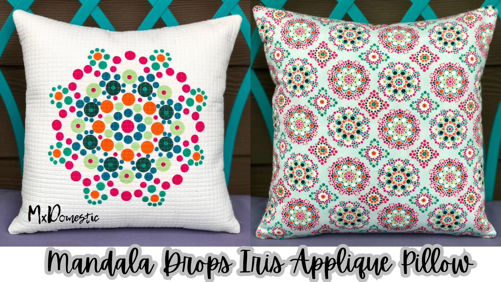 Mandala Drops Iris Applique Pillow